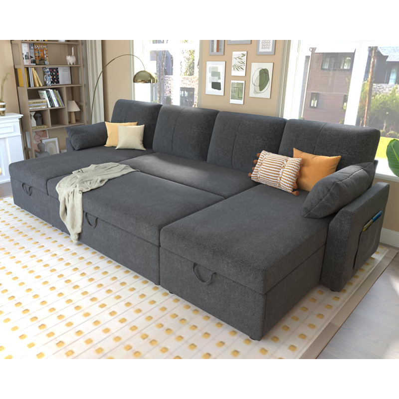 Latitude Run 110 Inch Oversized Sofa Bed 2 In 1 Pull Out Sleeper Sofa With Sectional And Double Storage Chaise Reviews Wayfair